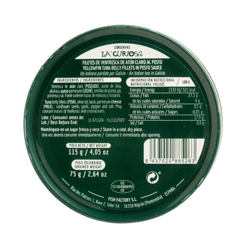 La Curiosa Yellowfin Tuna Belly Fillets With Pesto Sauce, 115g