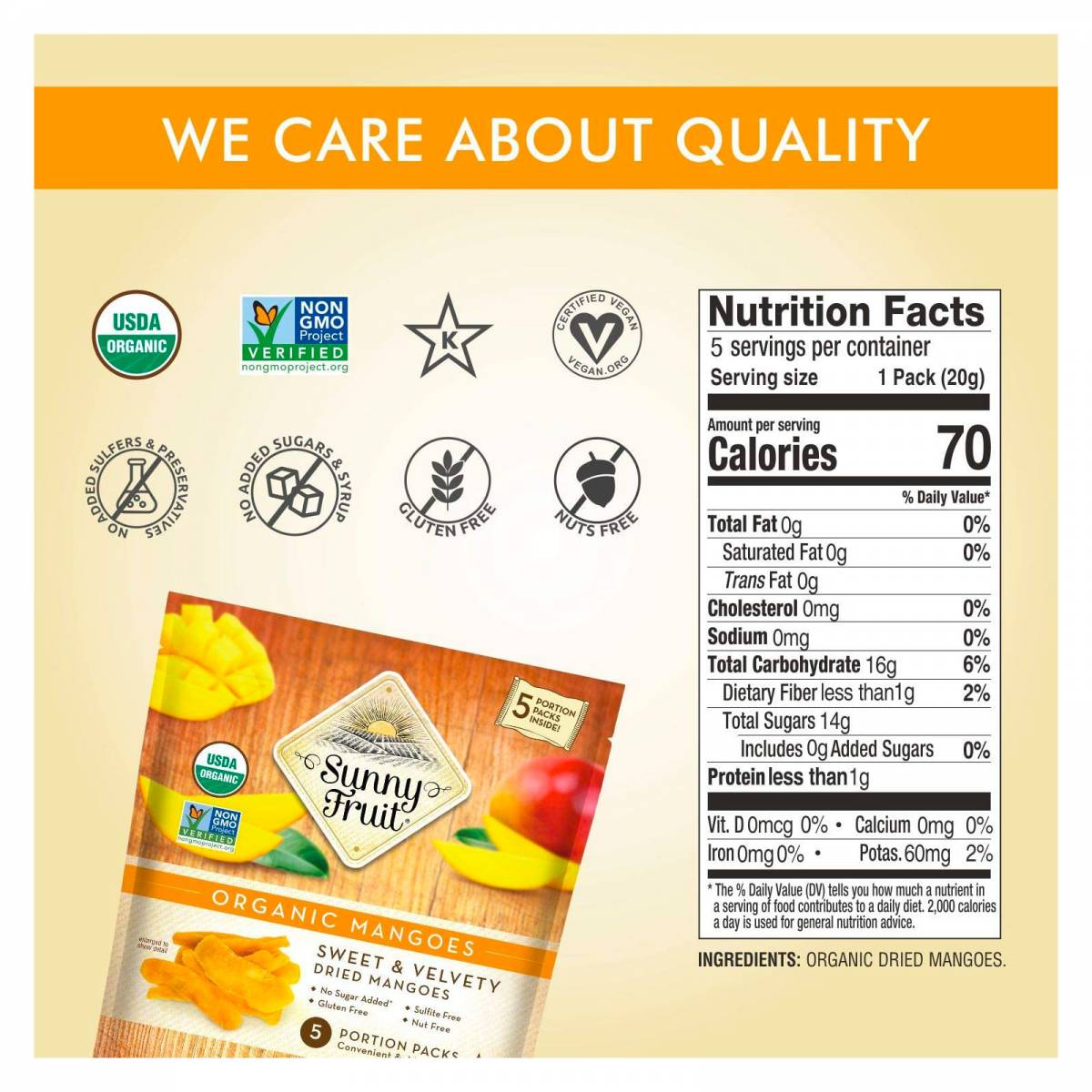Sunny Fruit Organic Mango, 100g (5 Snack Packs)